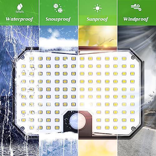 Solar Outdoor Lights, Motion Sensor Dusk to Dawn Wall Lights Waterproof, LED Outside Solar Powered Security Flood Light Fixtures 3 Modes with 16FT Cable for Front Door Porch Shed Barn Garage, 2 Packs