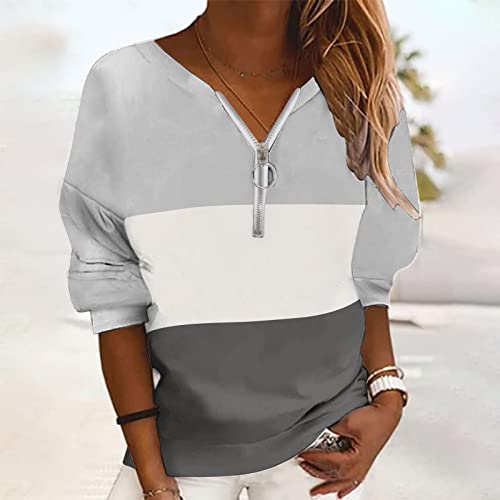Lmzaren Womens Loose Comfy T Shirt Tops Oversized Half Zip V Neck Sweatshirt Print Casual Long Sleeve Cropped Pullover