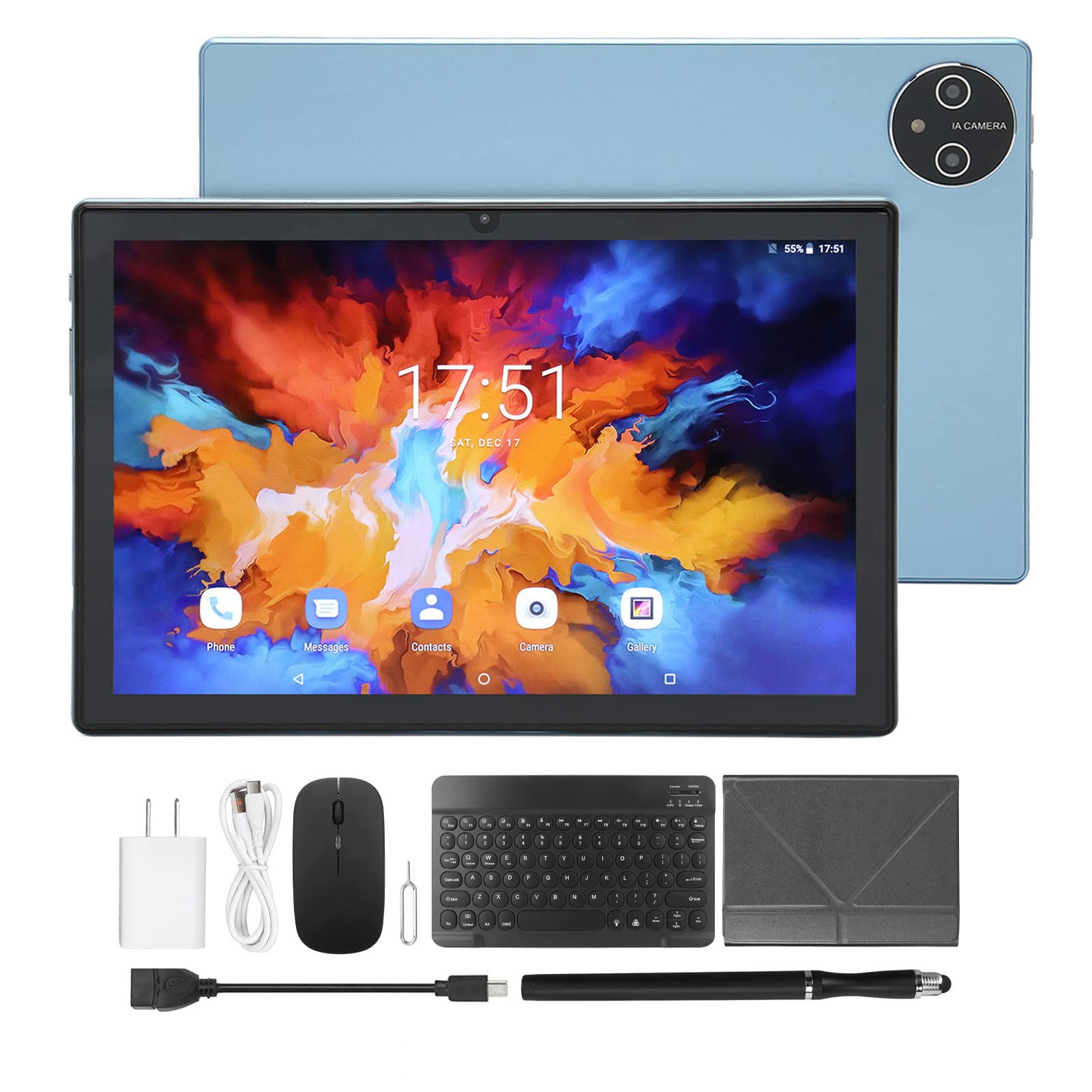 Haofy 10.1 Inch Tablet, US Plug 100β240V RGB Keyboard 2 in 1 Tablet PC 8800mAh MT6755 Octa Core 4G LTE for Entertainment (Blue)