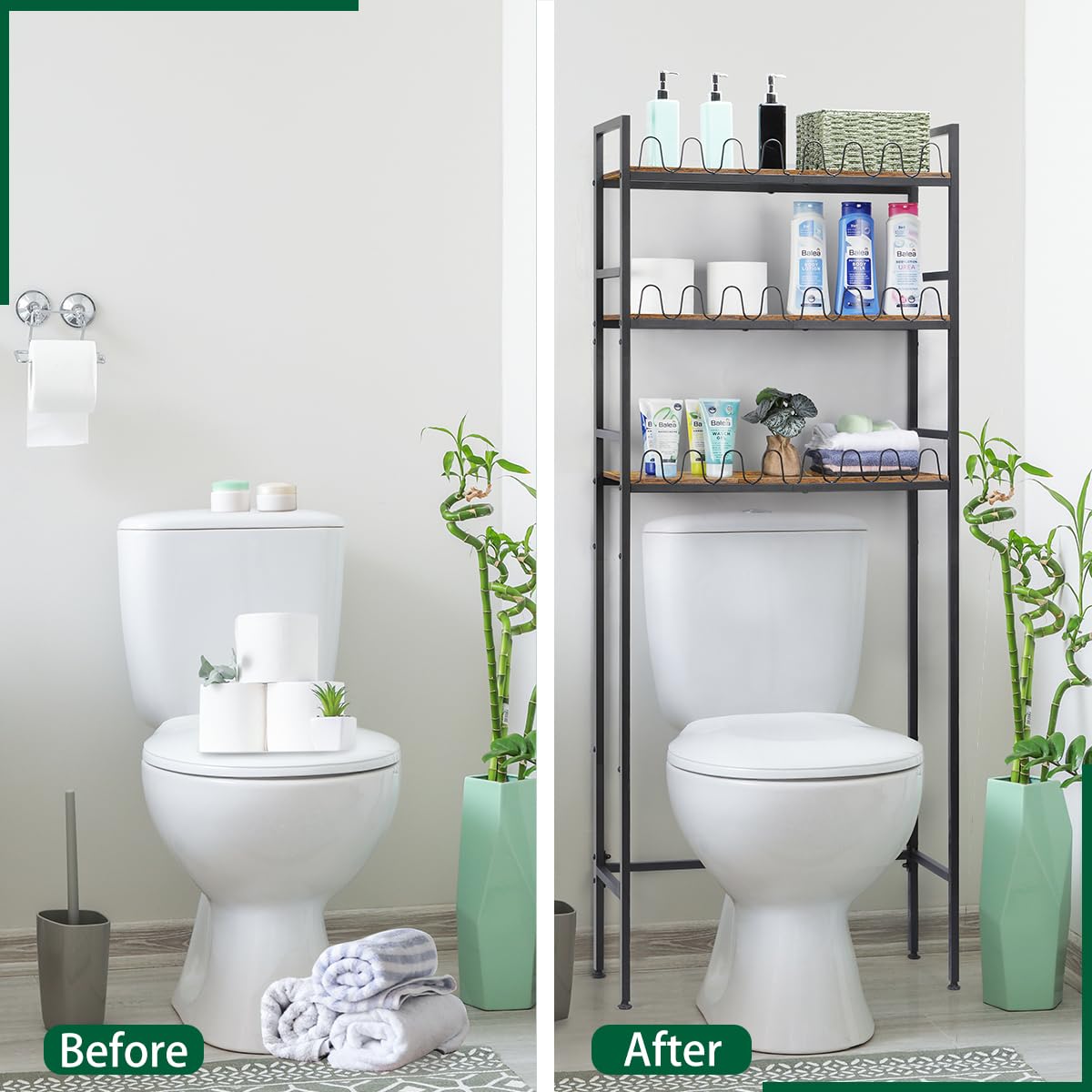 melos 3-Tier Over The Toilet Storage, Bathroom Freestanding Shelves, Space-Saving Bathroom Organizer, Black