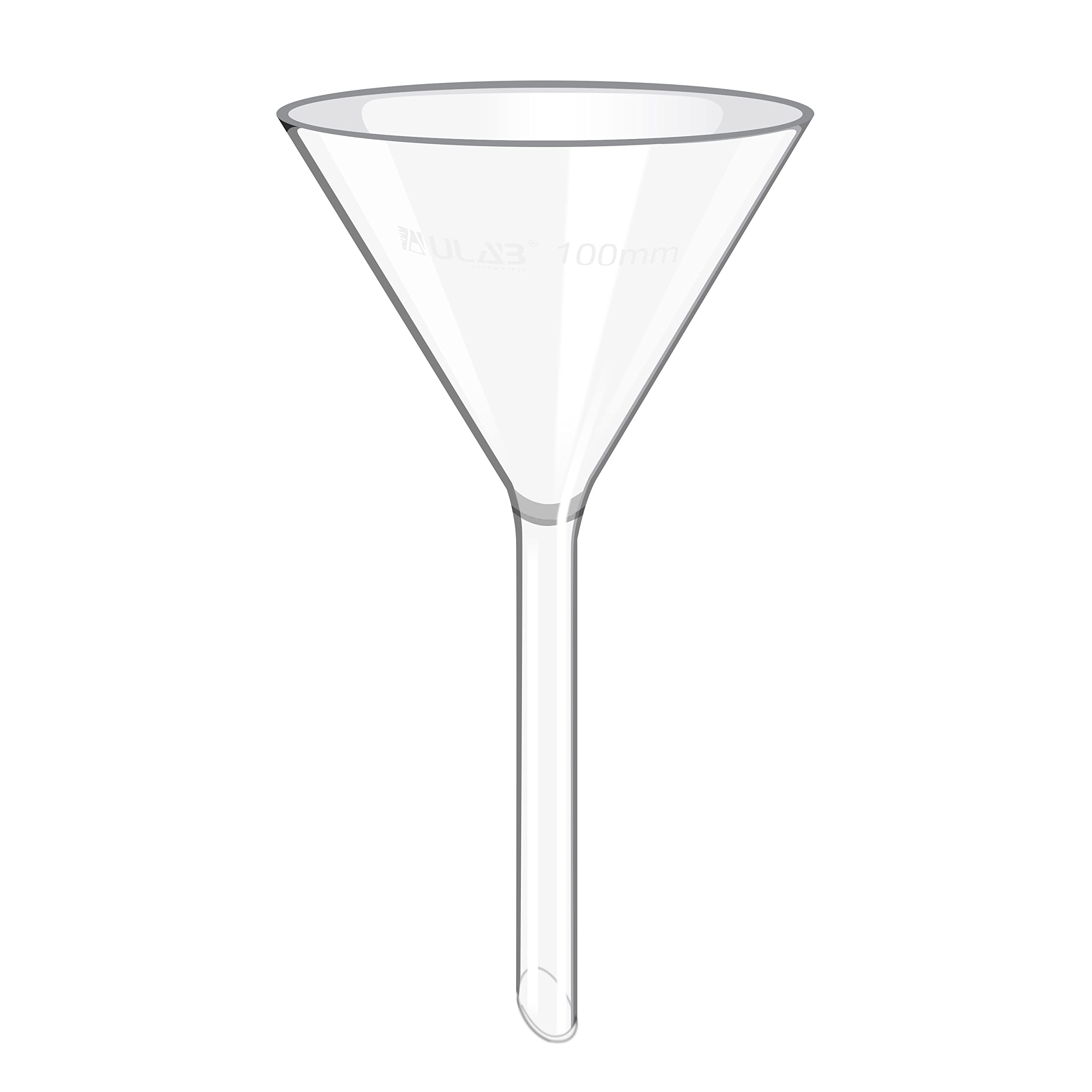 ULAB Scientific Glass Funnel 100mm, Stem Diameter 13mm, 3.3 Borosilicate Glass, Heavy Wall, Pack of 1, UGF1002