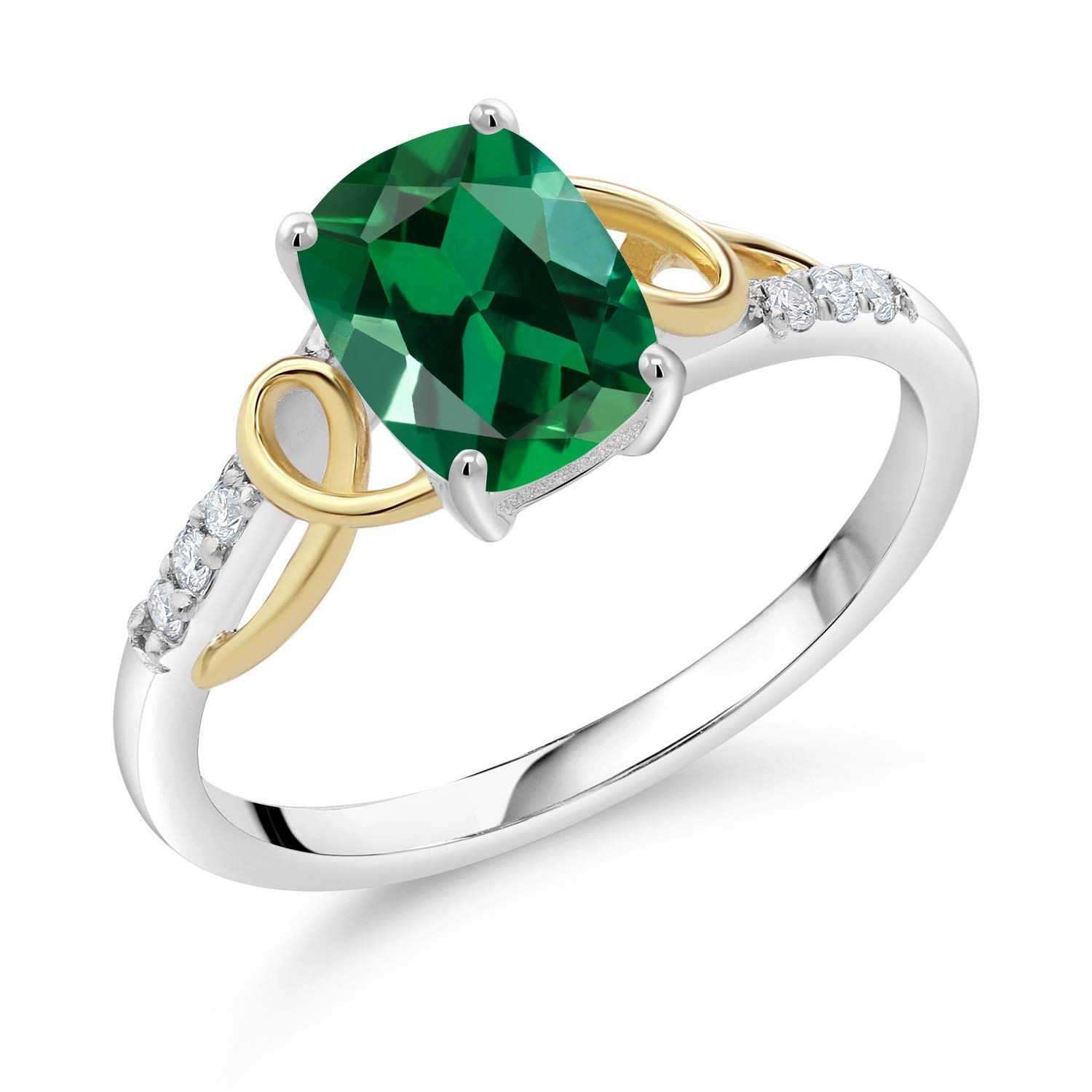 Gem Stone King 10K Yellow Gold and 925 Sterling Silver 8X6MM Cushion Gemstone Birthstone and Lab Grown Diamond Engagement Ring | Wedding Anniversary Promise Ring For Women