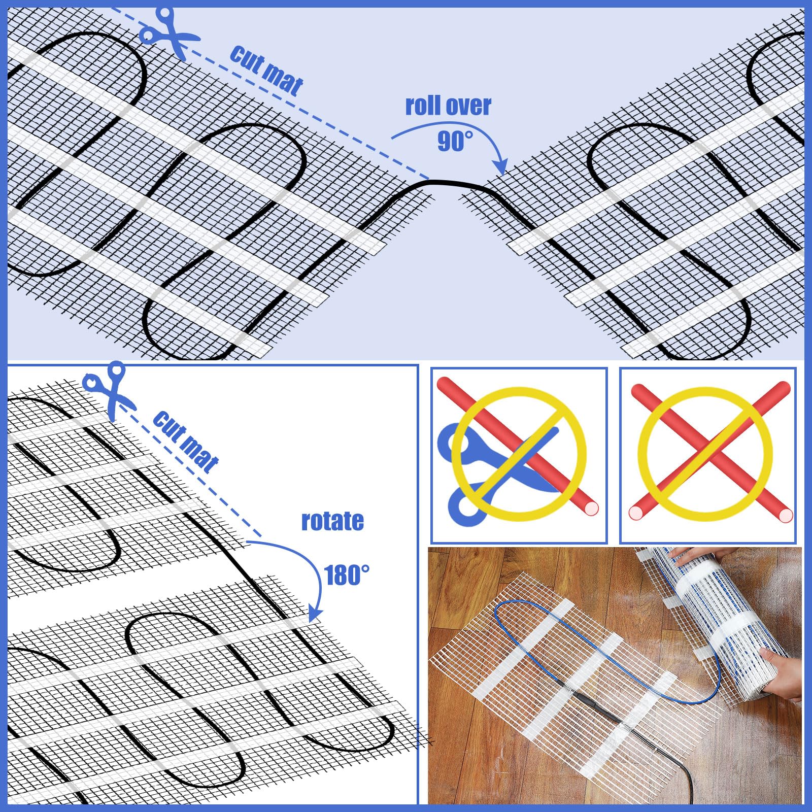 Electric Radiant Floor Heating System Kit for Under Tile and Laminate, Radiant Heated Floor Mat Self Adhesive, Floor Direct Mount Heating Mat Roll, Adjustable Tape (1 Amps, 10.8 Sqft)