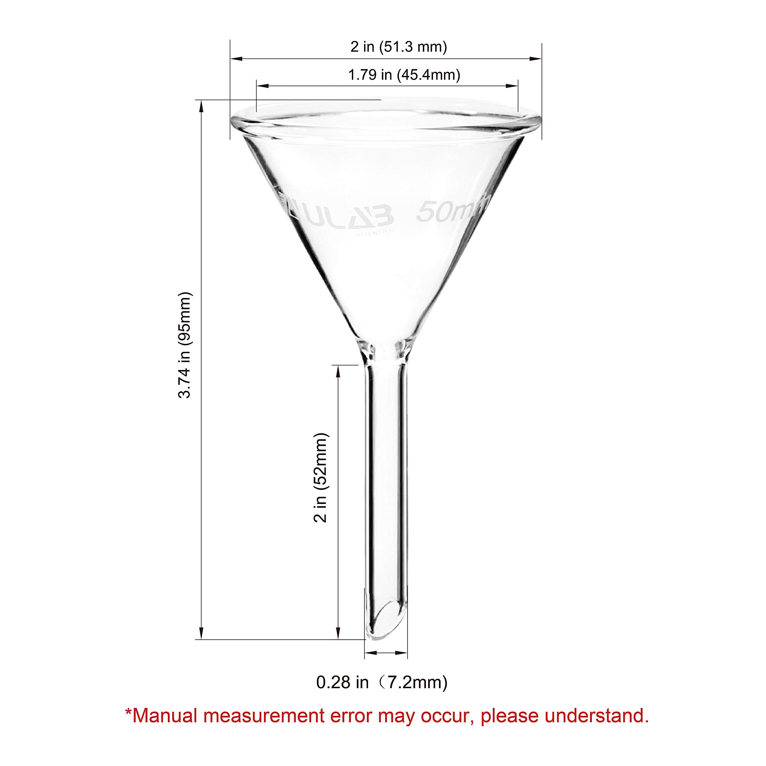 ULAB Scientific Glass Funnel Set, 1 of Each Size 50mm 75mm 100mm with Approx. 60° Angle, Short stem, UGF1009