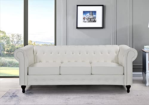 US Pride Furniture Feinstein Modern Velvet Living Room 82.3ā Wide Sofa, Cream
