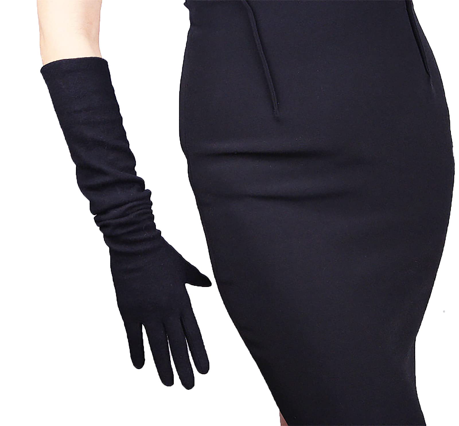 DooWay 20-inch Cashmere Wool Black Gloves Women Opera Evening Gold Whether Long Arm Warmers Sleeves