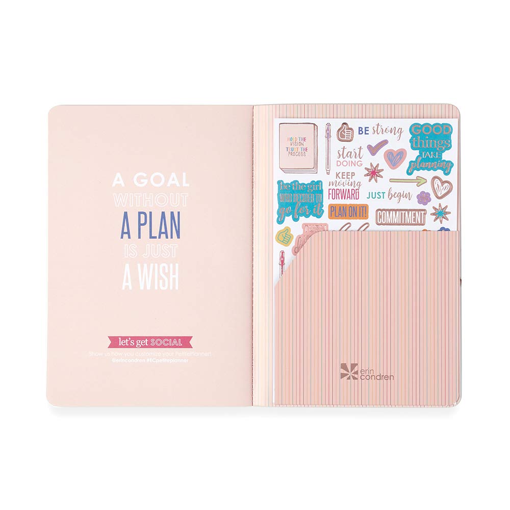 Erin Condren Designer Petite Planner - Goal Setting Journal Edition 2 with Illustrative, Functional, Cute Sticker Pack That Includes Inspirational Quotes for Customization