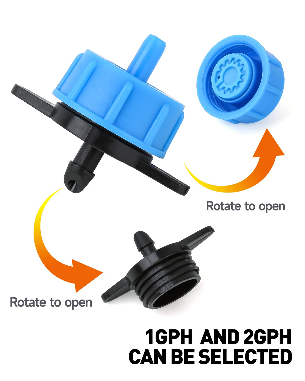 La Farah 2 GPH Pressure Compensating Drippers,Drip Irrigation Drippers/Emitters for 1/4 Inch Drip Irrigation Tubing, Yellow (50-Pack)