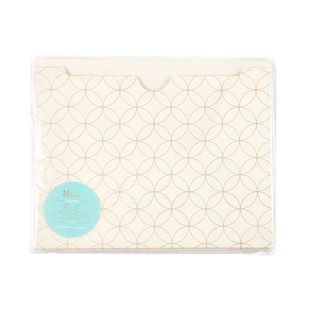 Erin Condren Designer Accessories - Expanding File Folders - Metallic Mid Century Circles, Set of 3. Features Tabbed, Gusseted File Folders Measuring 9.5 x 11.75" (2" Expansion)