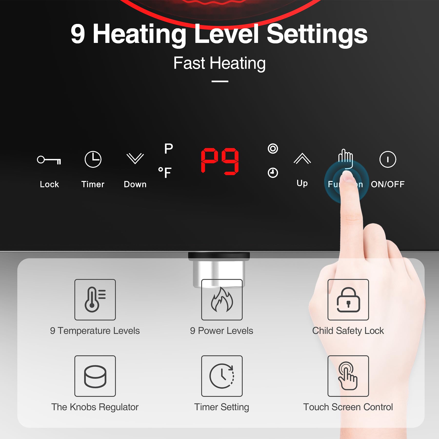 VBGK Induction Cooktop, 1800W Single Burner Electric cooktop,Induction Stove Top with Large LCD Sensor Touch, Induction Hot Plate with 9 Temperature Levels, Child Safety Lock & 4H Timer