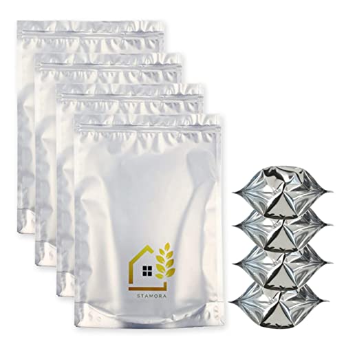 Stamora 1 Gallon Mylar Bags - 25 Pack Resealable Mylar Bags for Food Storage 1 Gallon with Stand Up Design | Extra 5 Mil Thick Mylar Bags with with Transparent Front Side | 10" X 14"