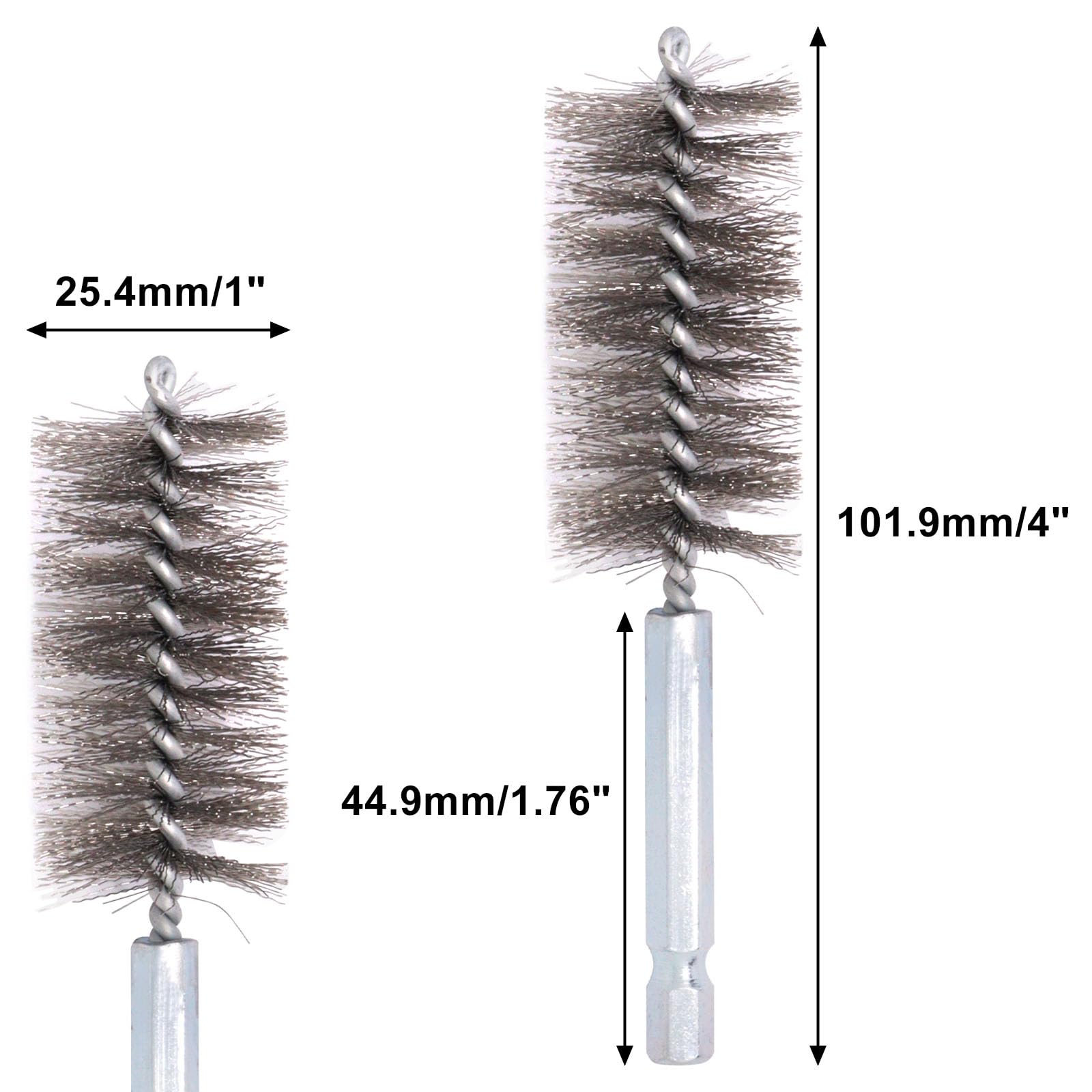 SWZHAI Bore Brush Stainless Steel 2 Pcs, Bore Brush for Drill with 1" Hex Shank Twisted, Round Wire Brush for Power Drill, Cleaner Bore Brush Set for Rust, Cleaning Tubes