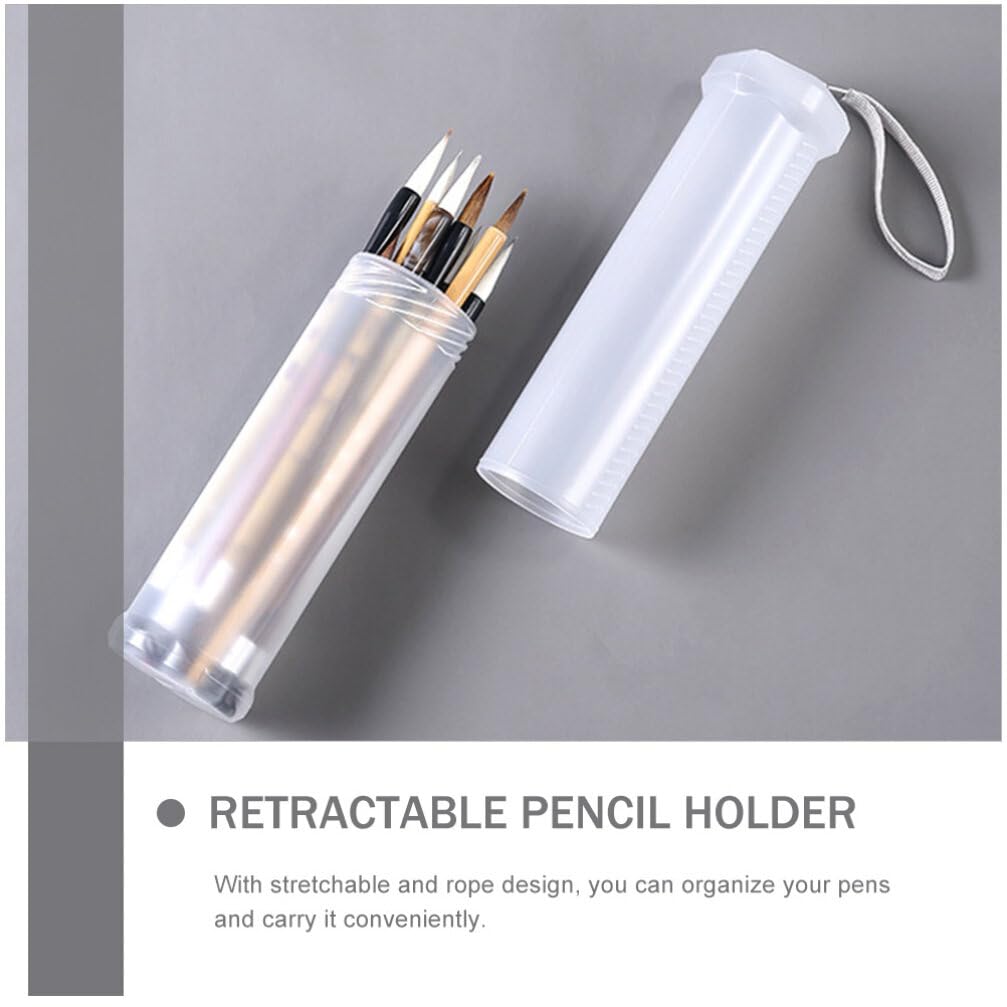 Operitacx 2pcs Extendable Plastic Paint Brush Case Clear Long Paint Brush Holder Tube Storage Paintbrush Organizer Pencil Container Dustproof Watercolor Pen Container for Drawing Tools