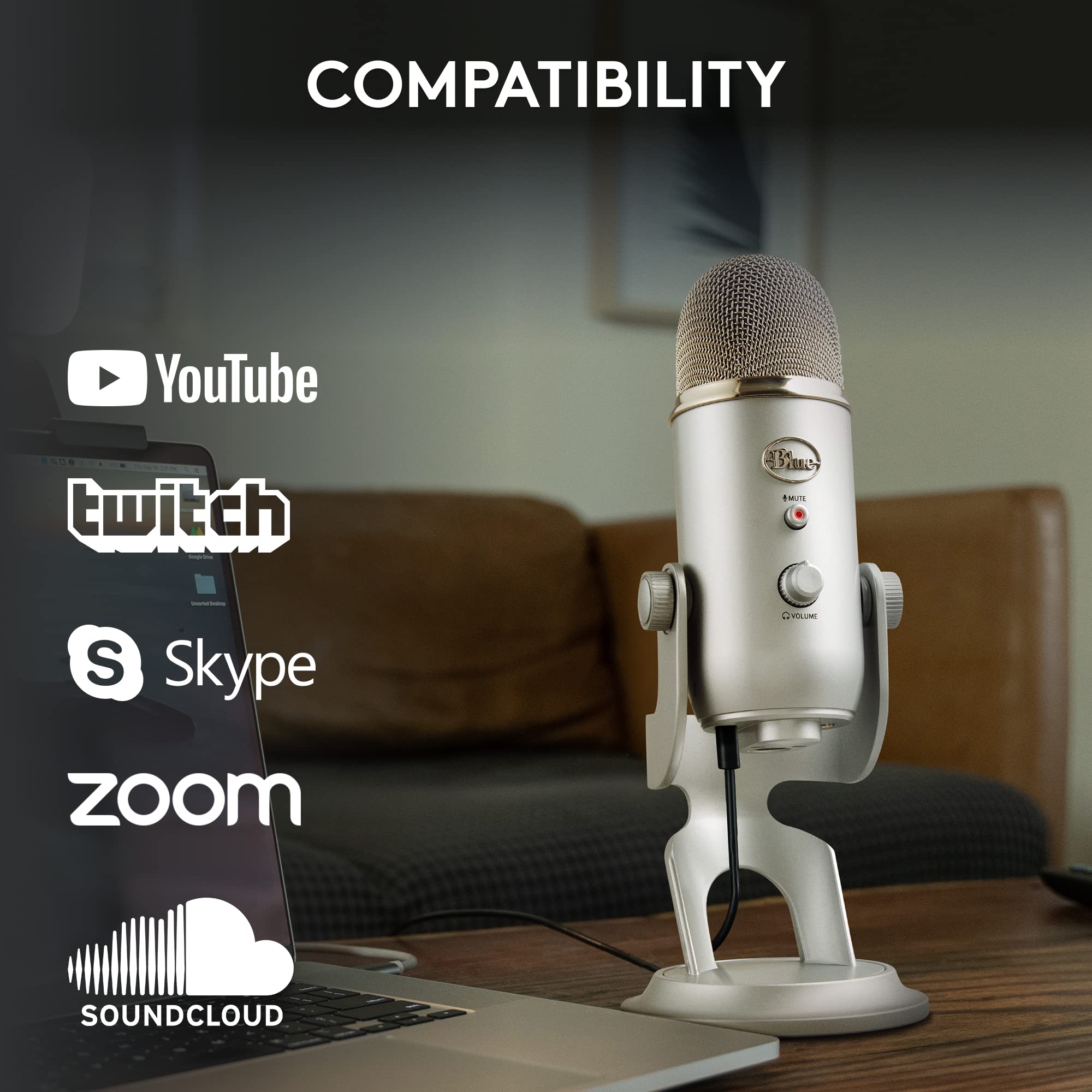 Logitech for Creators Blue Yeti USB Microphone for PC, Podcast, Gaming, Streaming - 4 Pickup Pattern, Plug and Play Condenser Computer Mic, Silver with Signature Series EVA Waterproof Travel Case