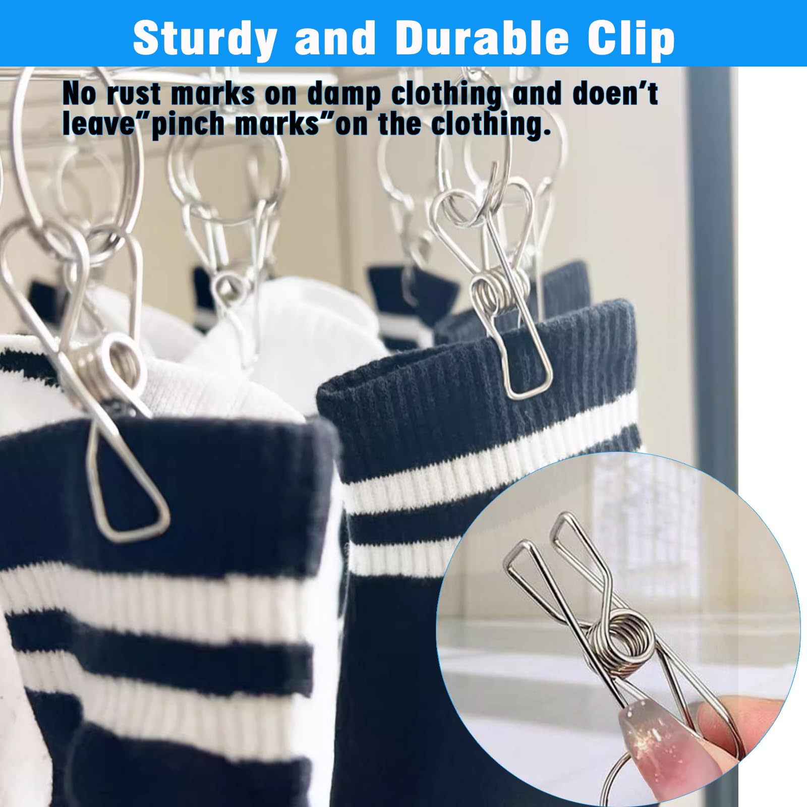 SYJINHUASY Tainless Steel Sock Drying Rack with 20 Clips, Stainless Steel Space-Saving Dryer Rack Washline for Sock,Underwear Etc Small Laundry Items (Stainless Steel-Square)