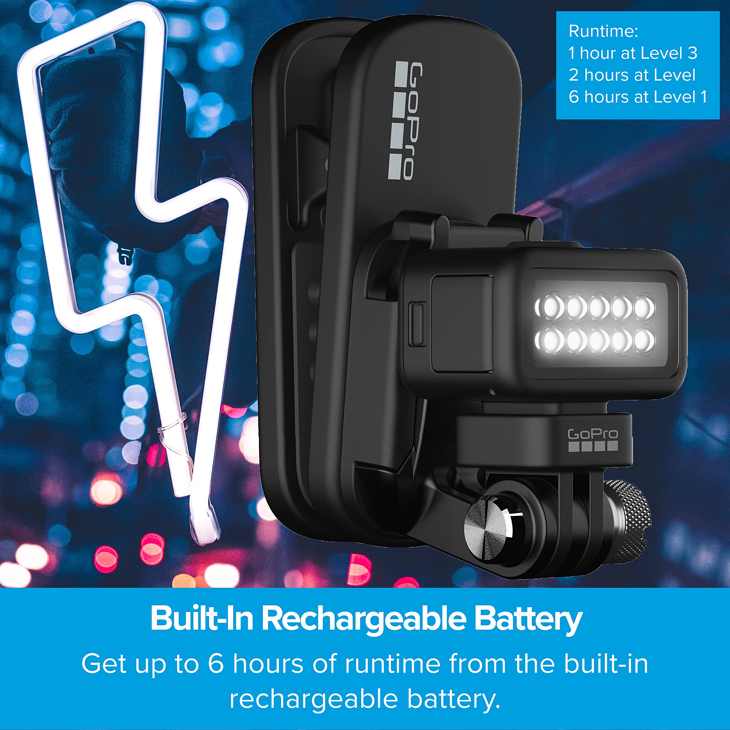 GoPro Zeus Mini Rechargeable LED Light Magnetic 360 Degree Swivel Clip Light with Brightness between 20 β 200 Lumens - Official GoPro Accessory (ALTSK-002)