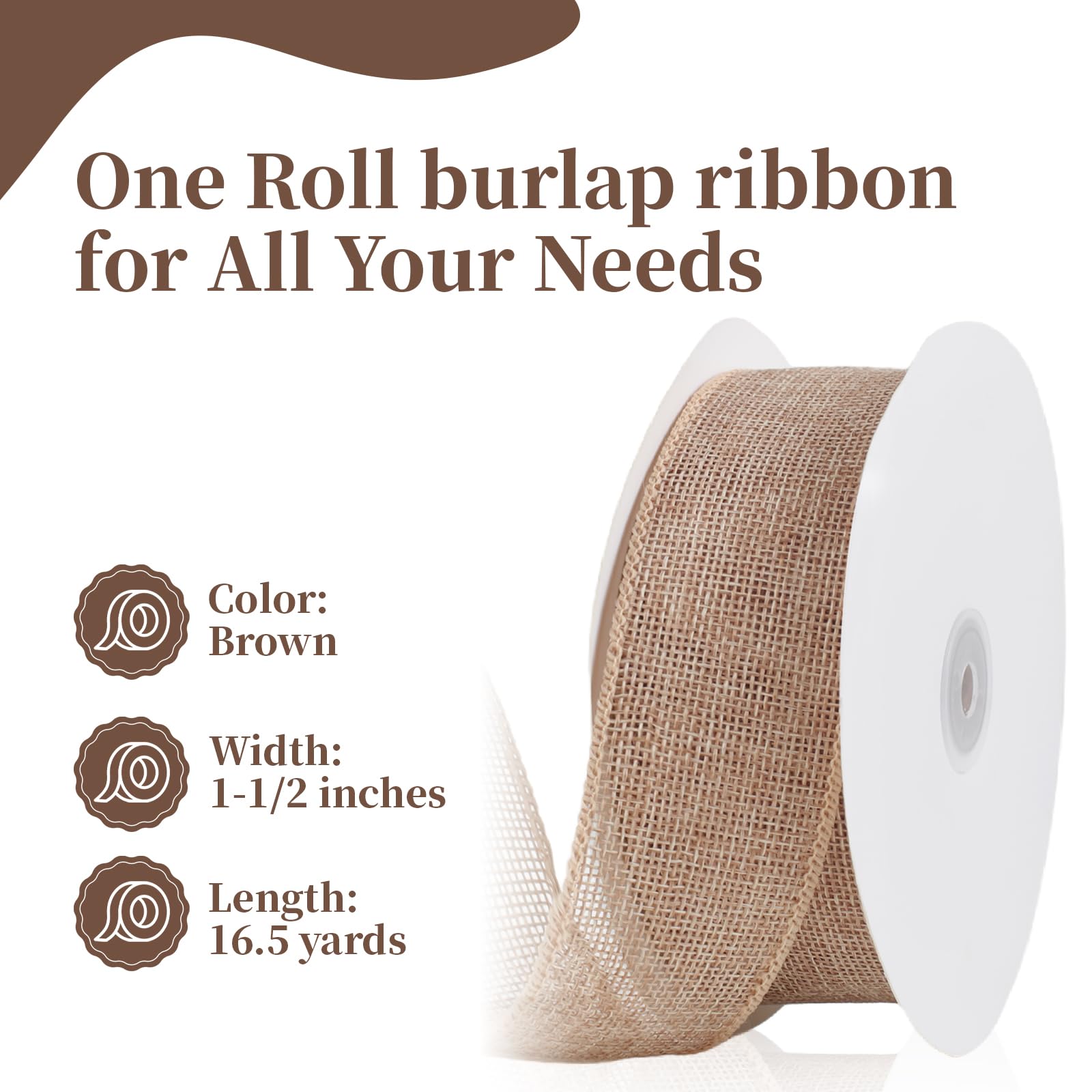 Phinus Burlap Wired Edge Ribbon (Brown), Burlap Ribbon, 1.5inx16.5 Yard Burlap Wired Ribbon for Big Bow, Wreath, Tree, Weddings, Parties, Outdoor Decoration, Thanksgiving, Christmas