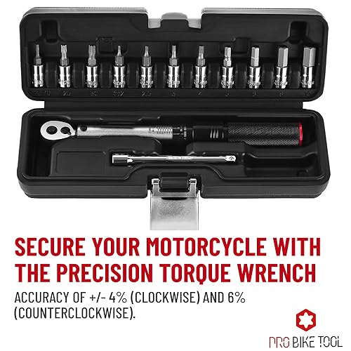 PRO BIKE TOOL 1/4 Inch Drive Click Torque Wrench Set β Inch Pound Nm Dual Readout β Bicycle Maintenance Kit for Road & Mountain Bikes - Includes Allen & Torx Sockets, Extension Bar & Storage Box