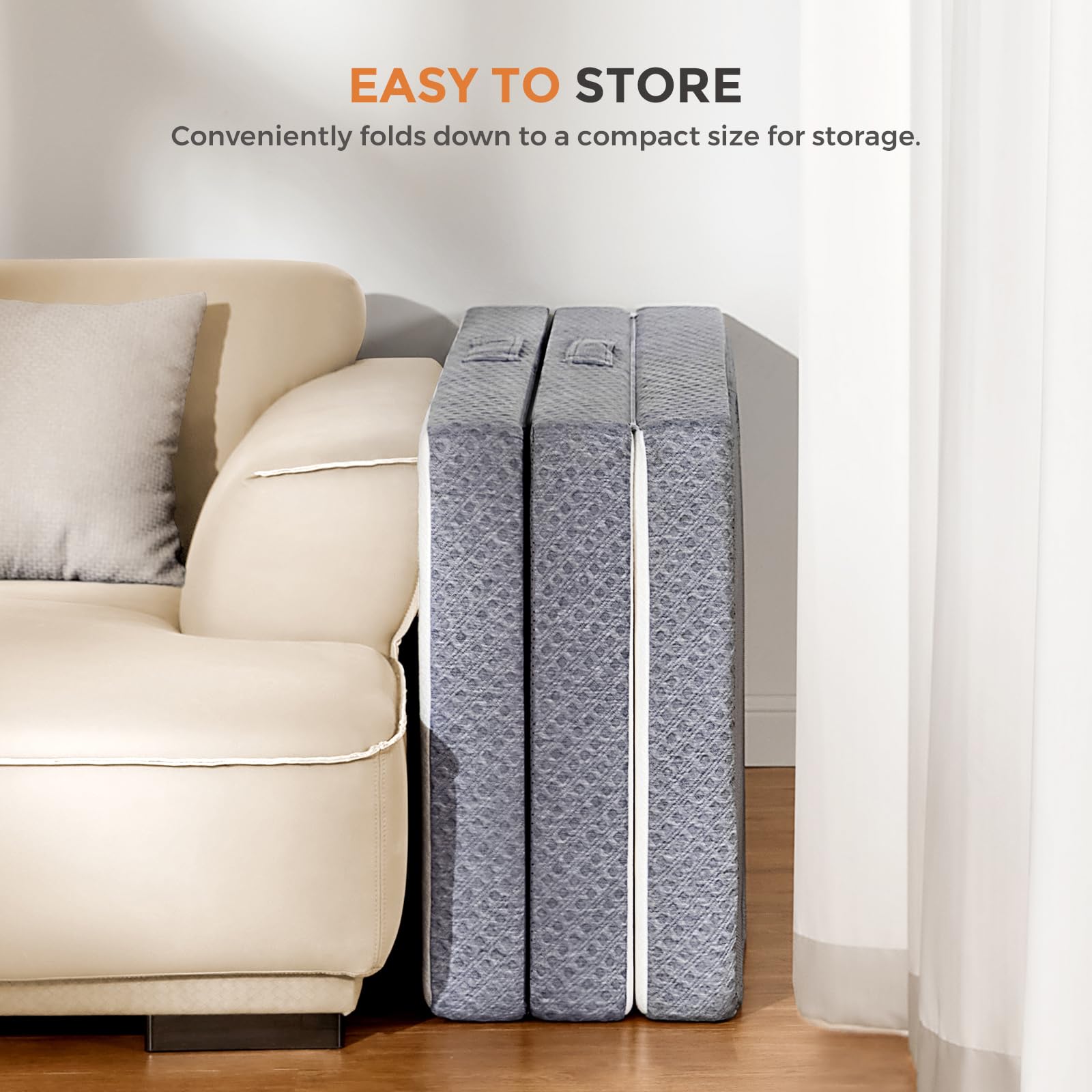 Sweetnight Tri Folding Mattress - 4-inch Foldable Mattress with a Collapsible and Washable Cover | Medium-Firm with Non-Slip Design | Suitable for RV Travel, Camping, Guest (Queen)