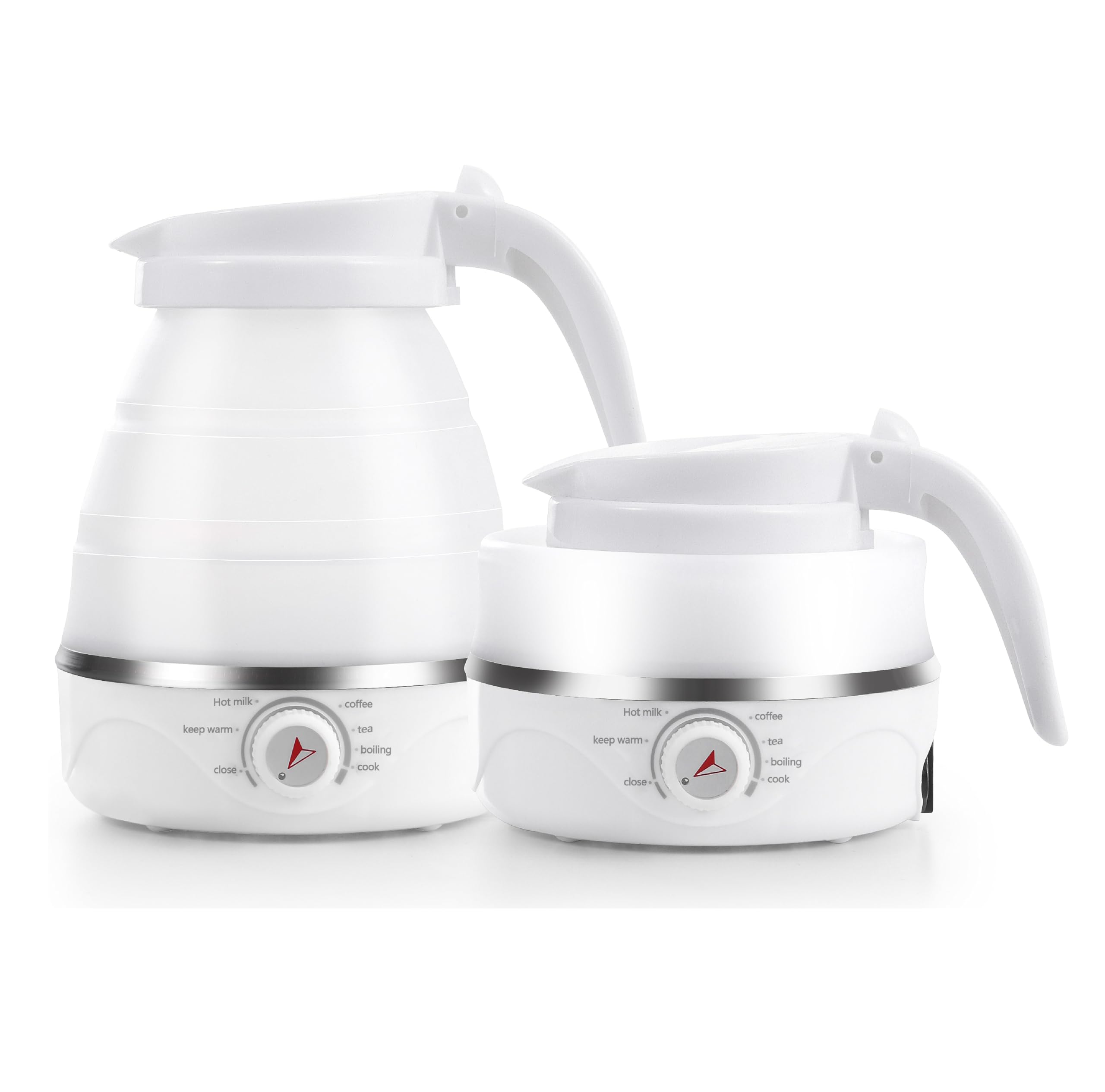 Electric Kettle,Collapsible Food Grade Silicone Small Portable Kettle,Temperature Adjustable,Travel Foldable Kettle,Boiling water for Tea Coffee,Boil Dry Protection (600ml,110V,600W,US Plug) (White)