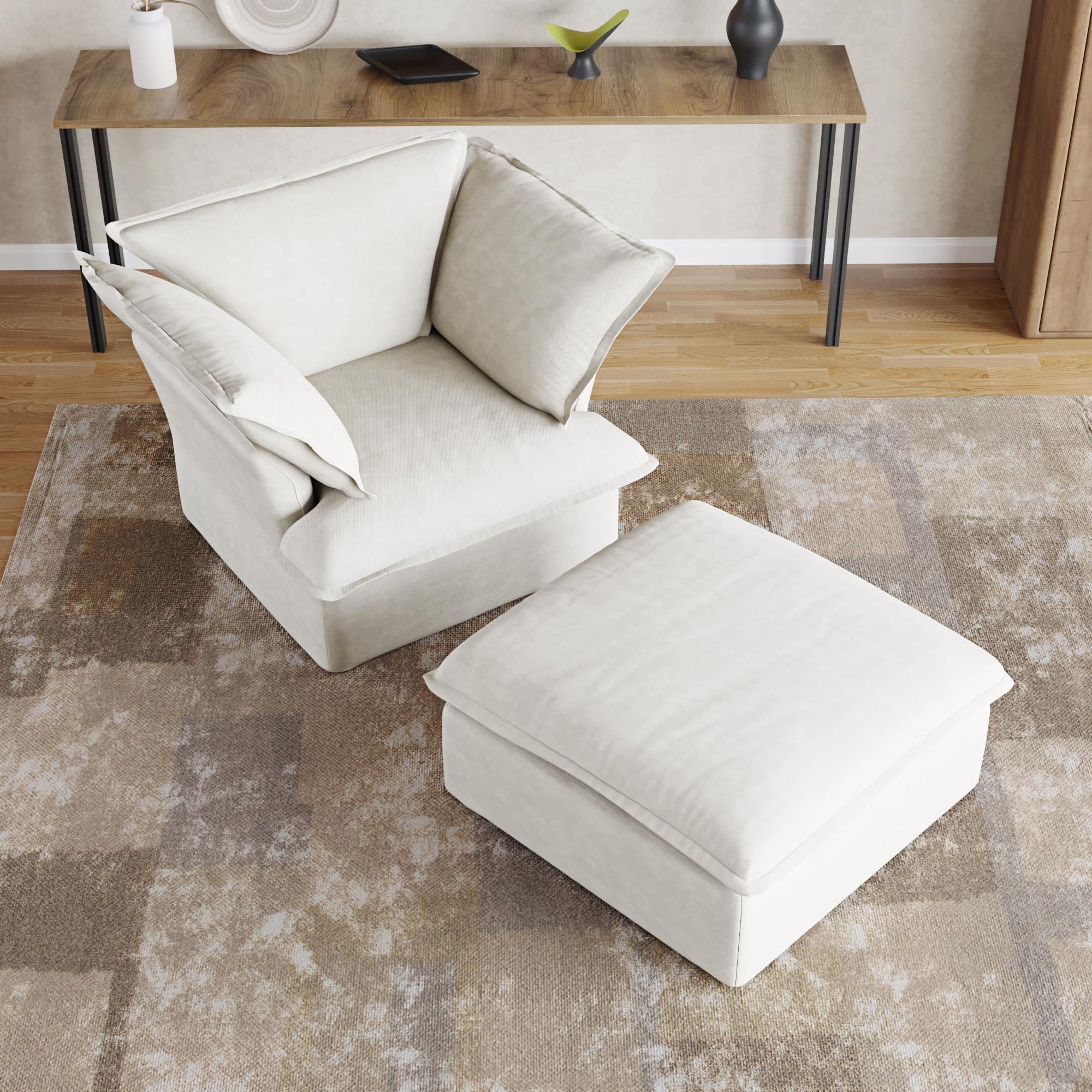 Sdorens 43.3" Single Sofa Chair, Modern Comfy Sofa Couch with Thick Cushion, Down Filled Single Accent Chair Deep Seat Couches for for Small Spaces Living Room Bedroom Office Apartment, White