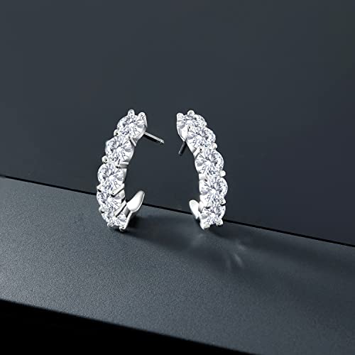 Gem Stone King 925 Sterling Silver White Moissanite Open Hoop Earrings For Women (3.30 Cttw, Round 4.5MM)