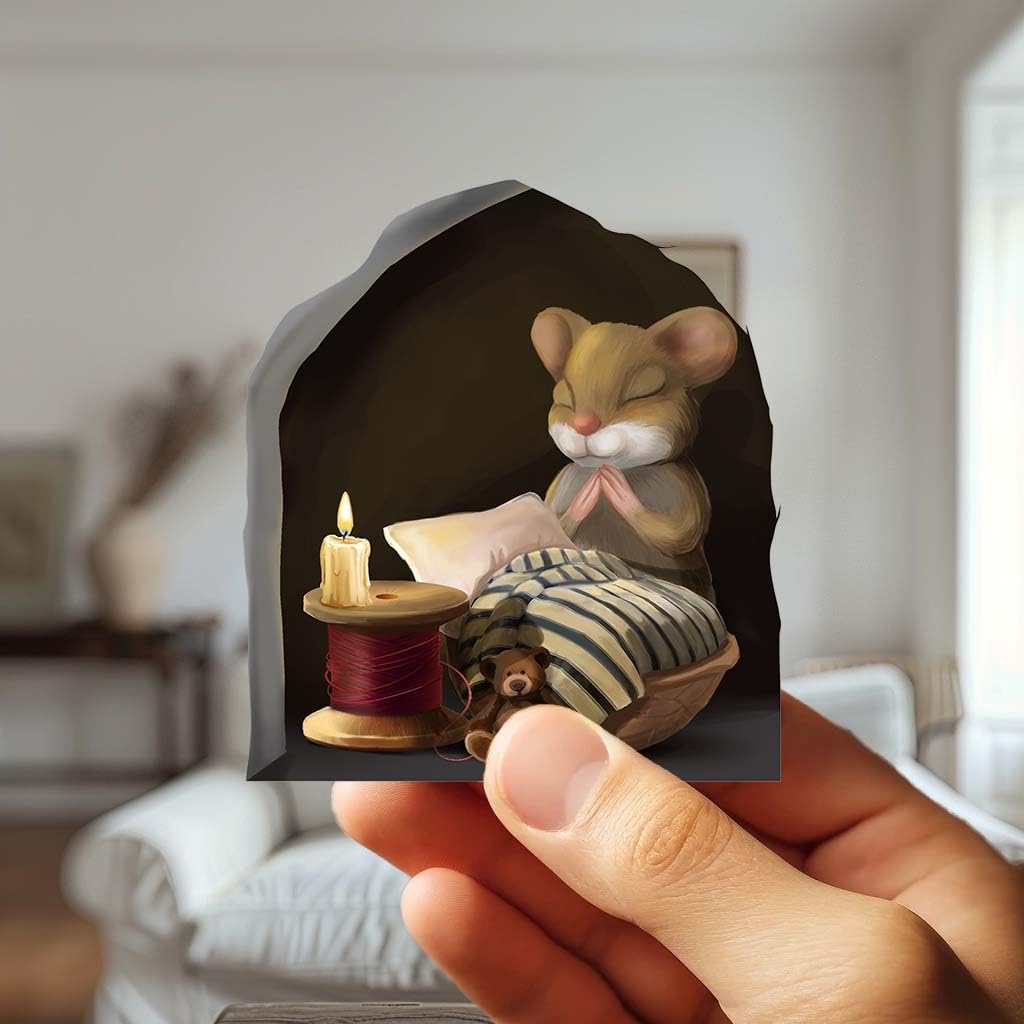Mouse Reading Book, Wall Decor Sticker Decal, Kids Room, Classroom, Home, Bedroom, Bookcase, Book Lover, of Mice and Men, Children, Adorable, (Mouse Praying)