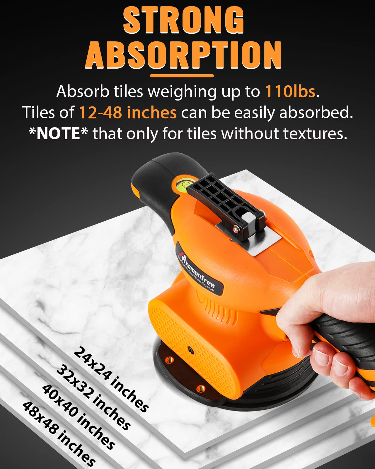 Mxmoonfree Tile Tools for Installation Tile Vibration Machine Vibrator Adsorption Lock Design with Drill Hole Guide, Suction Cup, Storage Case, 2 Pcs Battery 20V for Floor Wall Tiles
