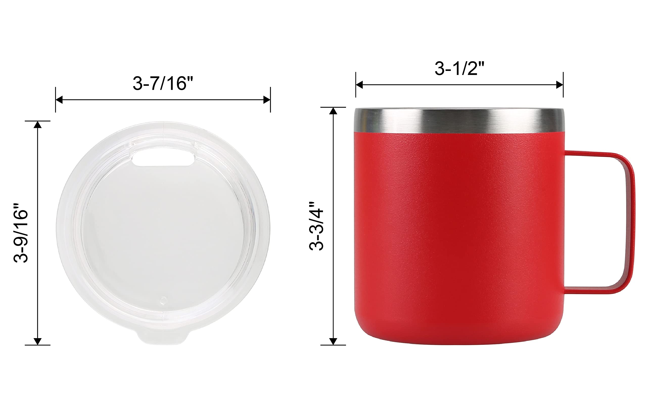 TAHOE TRAILS 12 oz Insulated Stainless Steel Coffee Mug, Vacuum Insulated Double Wall Travel Cup with Lid and Handle, Red