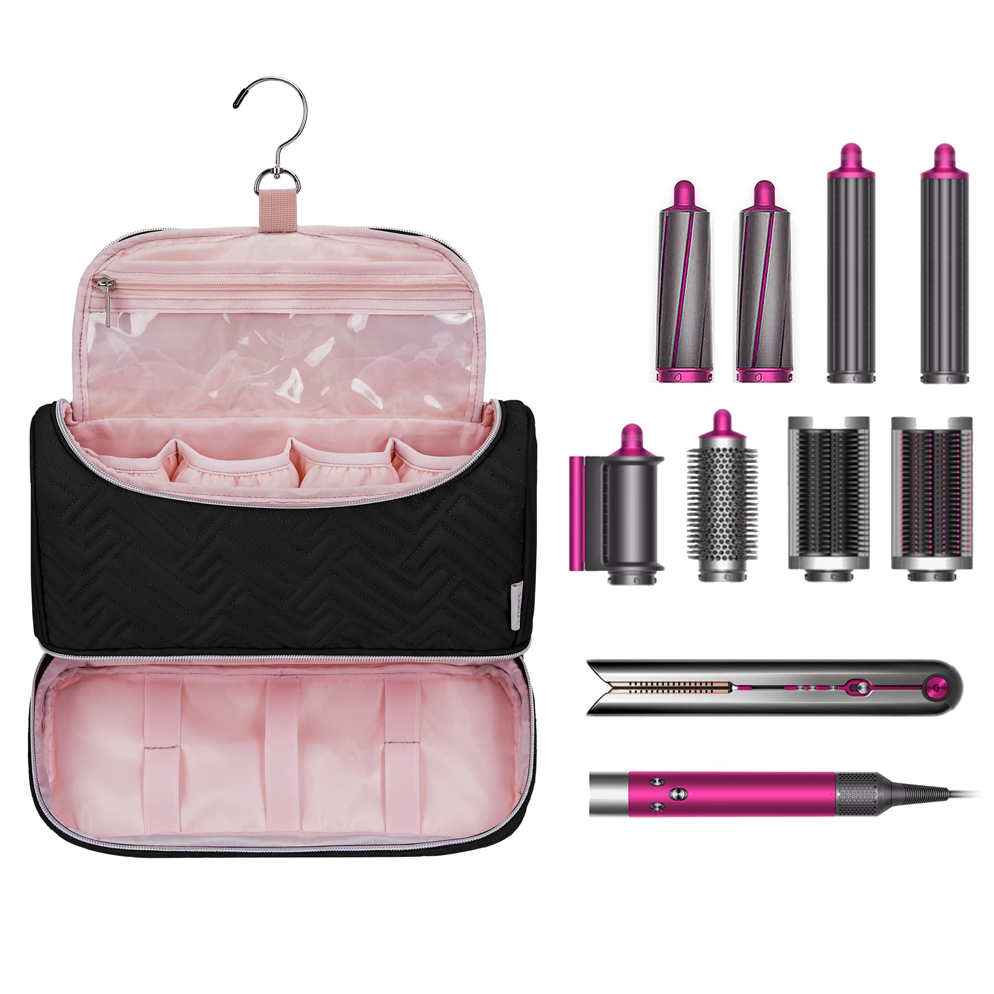 Leudes Travel Case for Dyson Air wrap Holder Hair Styler Organizer for Airwrap Attachments Portable Storage Bag with Hanging Hook (Bag Only) Black