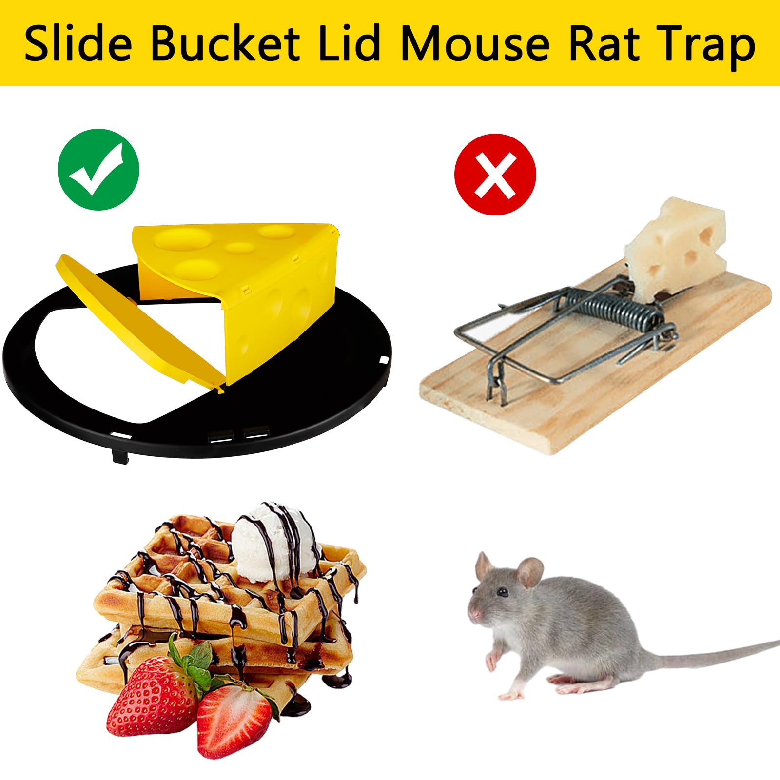 Mouse Trap Bucket,Bucket Lid Mouse Rat Trap, Reusable Humane Mouse Traps for Indoor Outdoor,Automatic Reset Bucket Lid Mouse Trap,5 Gallon Bucket Compatible(3Pcs)