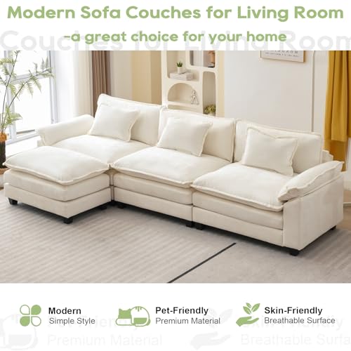 Oprisen Modular Sectional Sofa, Comfy Cloud Couch Sectional Sofa with Ottoman, Chenille Sofa Sleeper Deep Seat Sofa with Throw Pillows for Living Room (Beige, 120"- L Shape)