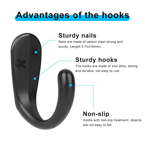 Mzizi Dco Wall Hooks,Coat Hooks Wall Mounted,Single Metal Hooks, Heavy Duty Wall Hooks for Hanging Hat Towel Robe Bag Jacket Clothes (Black 15PCS)