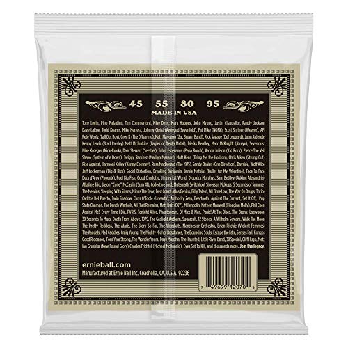 Ernie Ball Earthwood Slinky Phosphor Bronze Acoustic Bass Guitar Strings, 45-95 Gauge (P02070)