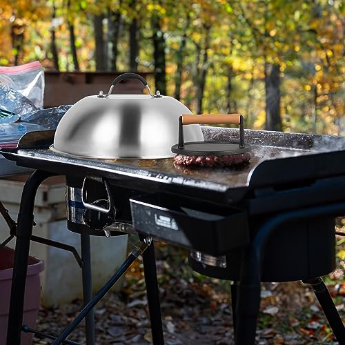 SHINESTAR Cast Iron Griddle Press with 12-Inch Melting Dome for Blackstone Griddle, Flat Top Grill & Griddle Accessories, Ideal for Patty, Burger, Bacon, Panini, Indoor and Outdoor Cooking