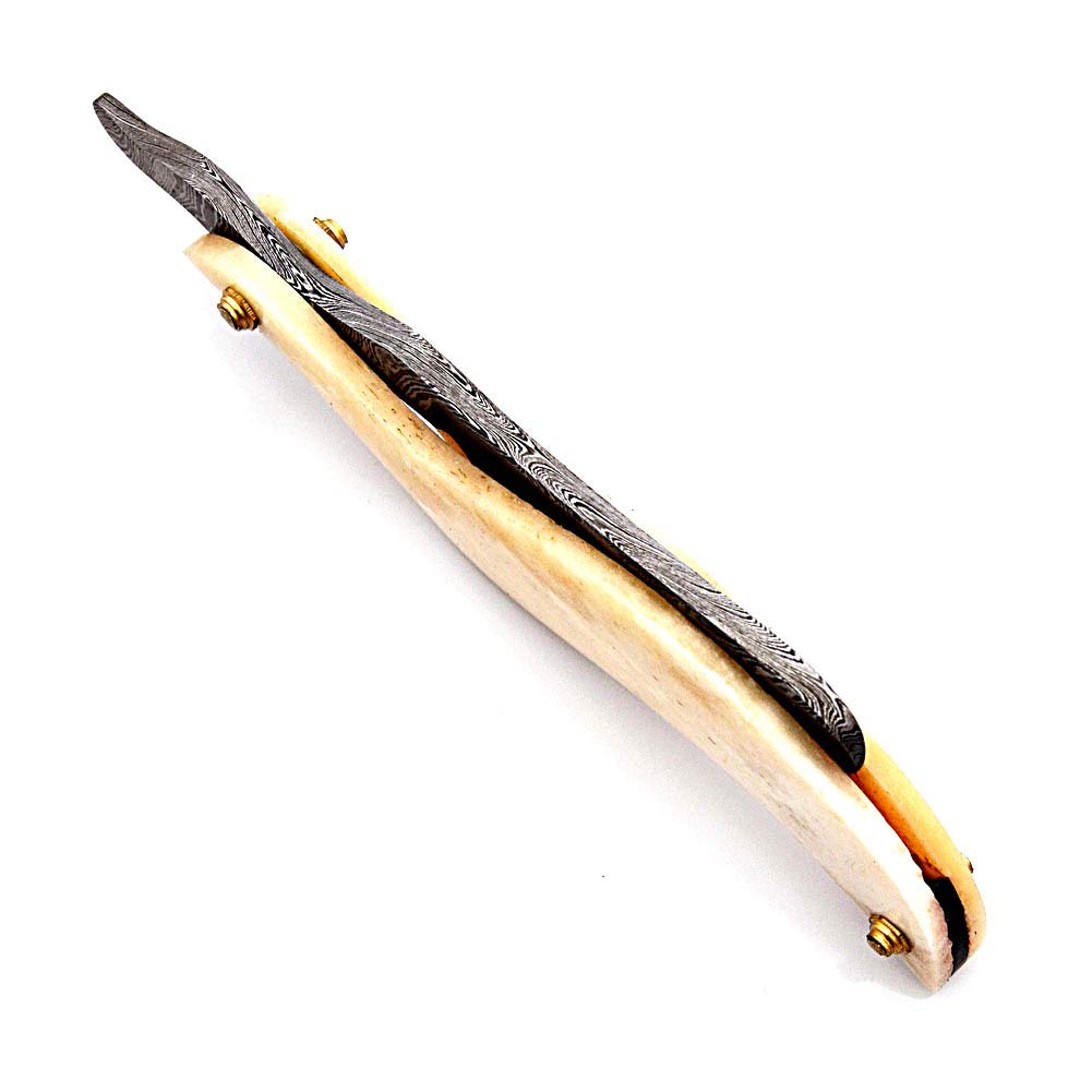 Hand Made Damascus Steel Straight Razor Folding Razor With Shaving Ready Classic Barber Blade Edge, Men Straight Razor, Leather Case + Strop, Close Shave, Great Gift R-82