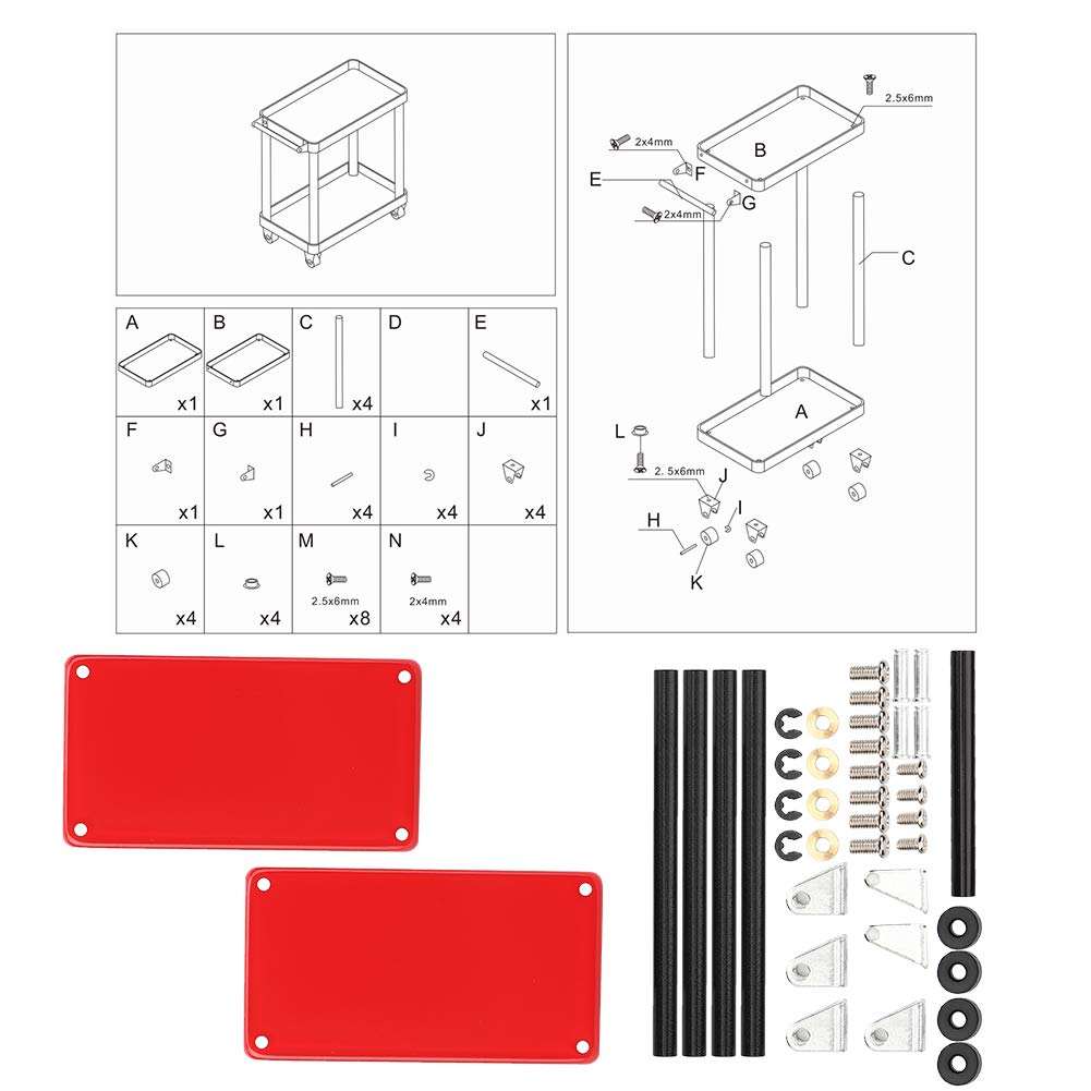 VGEBY Tools Trolley Kit, 2 Tier Tools Storage Trolley Mobile Workshop Garage Repair RC Accessories for 1/8 1/10 1/12 1/16 Scale Model Large Size(Red) Figlot Rc 1/87 Scale Grease