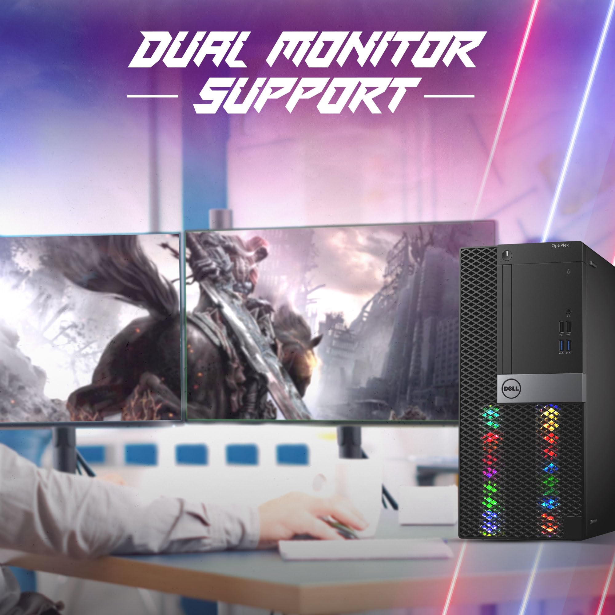 Dell RGB Gaming Tower Computer PC, Intel Core i5 7th Gen, 32GB DDR4 Ram, 1TB Solid State Drive, NVIDIA GTX 1050 Ti 4GB GDDR5, Built-in WiFi, HDMI, RGB Set, Windows 10 Pro (Renewed)