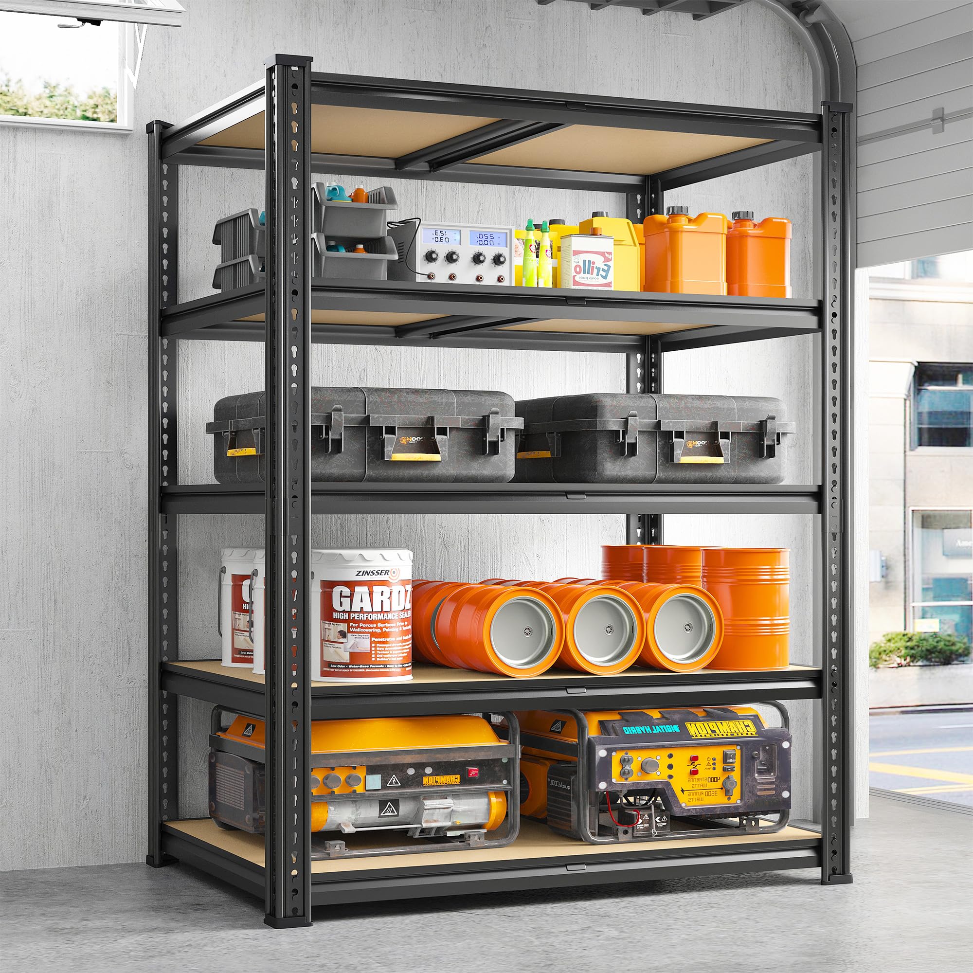 REIBII 72.1'' Storage Shelves 2250LBS Garage Shelving Heavy Duty 5 Tier 72.1" Hx35.5 Wx18 D Adjustable Metal Storage Utility Rack Shelf Unit for Warehouser Basement Pantry Closet Kitchen,Black