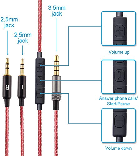 Saipomor Sol Republic V10 Extension Cable with Remote Volume and Mic for Sol Republic Master Tracks HD HD2 Sol Republic V8 V12 X3 Headphones (Red)