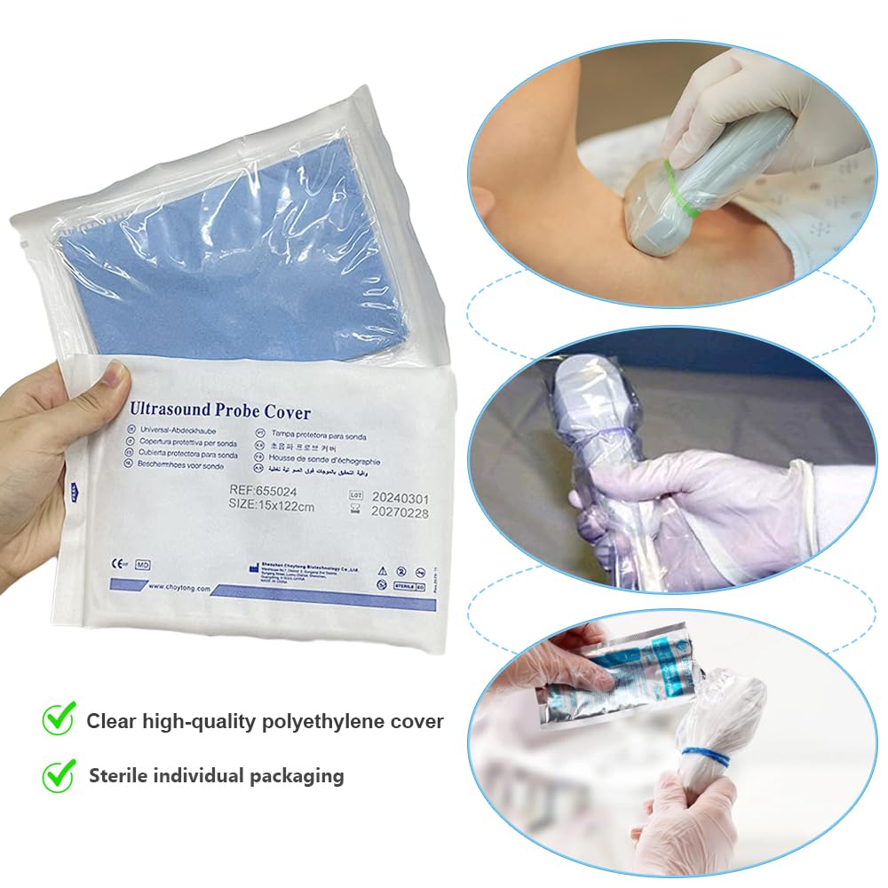 Ultrasound Probe Cover - Transducer Cover Latex-Free Sterile Disposable Clear, 6" x 12", Individual Packaging (50 pcs)