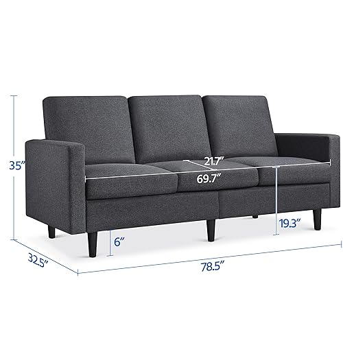 Yaheetech Contemporary Sofa 78.5ββ W 3-Seater Sofa Couch with Tufted Back Cushion Linen Fabric Upholstered Loveseat for Living Room Bedroom Gray