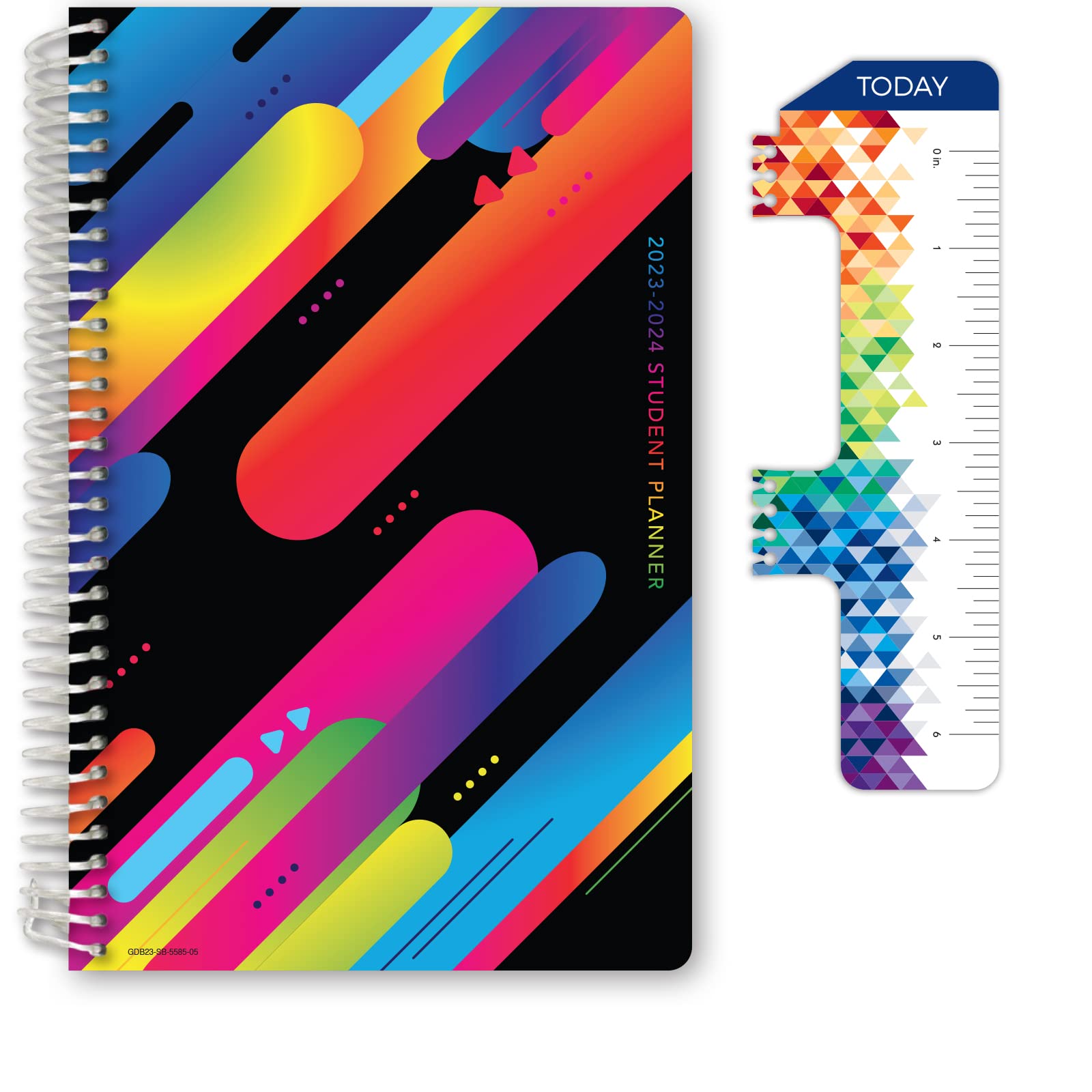 Global Datebooks Dated Middle School or High School Student Planner for Academic Year 2023-2024 Includes Ruler/Bookmark and Planning Stickers (Block Style - 5.5"x8.5" - Retro Rainbow)
