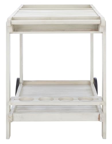 SAFAVIEH Outdoor Collection Orland White Washed Acacia Wood Slatted Tea Trolley