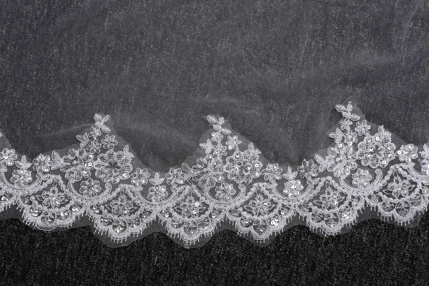 EllieHouse Women's 2 Tier Cathedral Lace Ivory Wedding Bridal Veil With Comb HL08IV