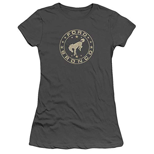 Ford Bronco Vintage Star Bronco Juniors' Sheer Fitted T Shirt, Large Charcoal