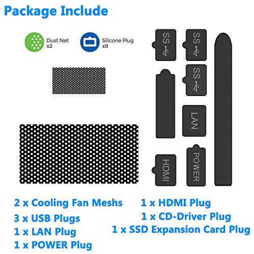 GOTRUTH Series X 8 Silicone Dust Plugs and 2 PVC Meshs Set,USB HDMI LAN Power CD-Driver Interface Anti-dust Cover Dustproof Plug for Xbox Series X Console Accessories-10Pcs (Xbox Series X, Black)