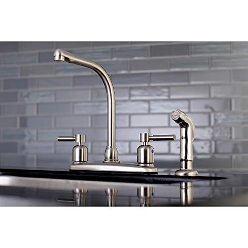 Kingston Brass FB758DLSP Concord 8-Inch Center Set High-Arch Kitchen Faucet with Plastic Sprayer, Brushed Nickel