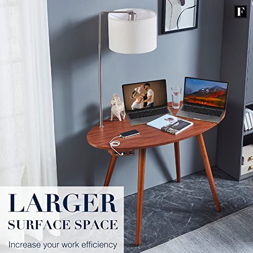 FENLO Future 39" Mid Century Desk for Home Office, Office Desk with USB Charging Station, Mid Century Modern Desk with Wireless Charging, USB, and USB-C Ports, Walnut
