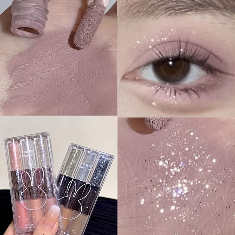 Double Ended Matte & Glitter Liquid Eyeshadow Set, Long Lasting Shining Shimmer Eyeshadow, Blendable Sparkling Metallic Eye Shadow Makeup (B)